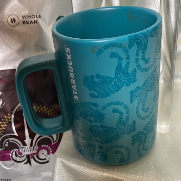 Starbucks | Kitchen | Starbucks Teal Tiger Mug With Relief Texture 28 ...